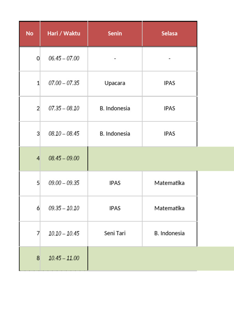 Jadwal Kelas 4 | PDF