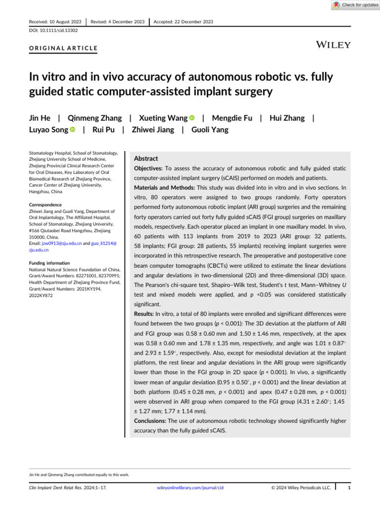 11.in Vitro and in Vivo Accuracy of Autonomous Robotic vs. Fully Guided ...