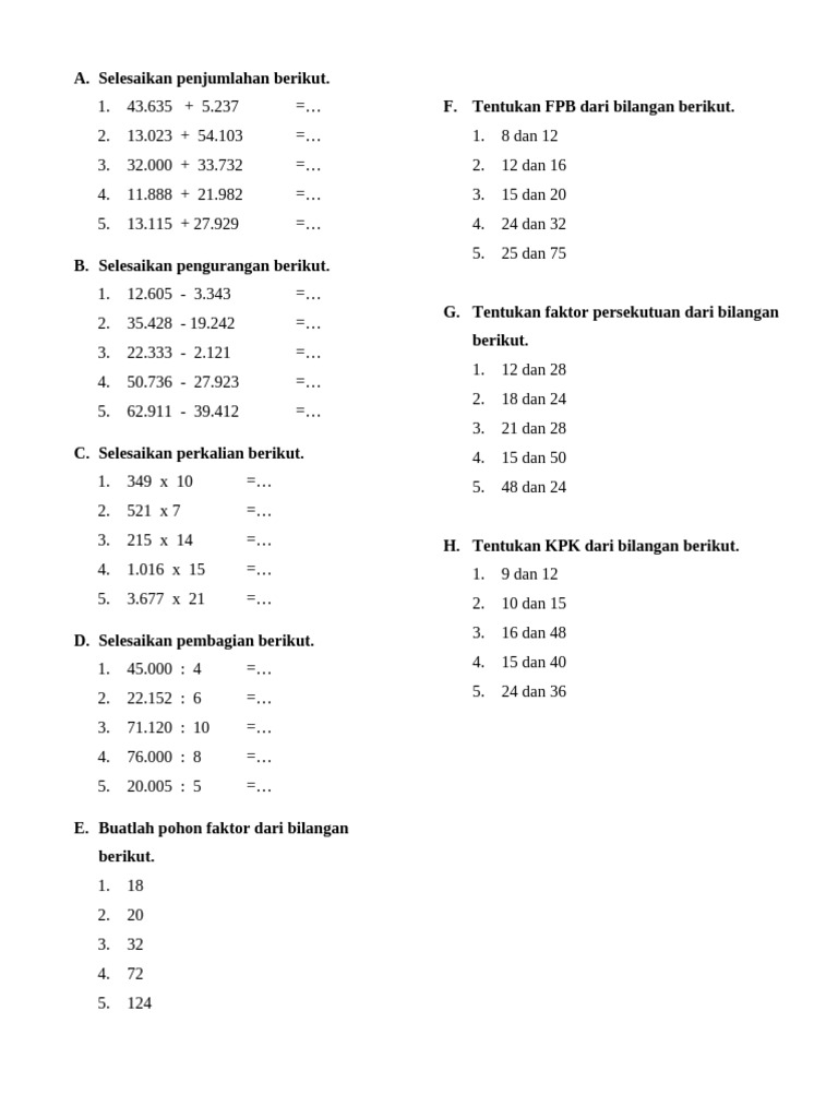 MTK Kelas 5 | PDF