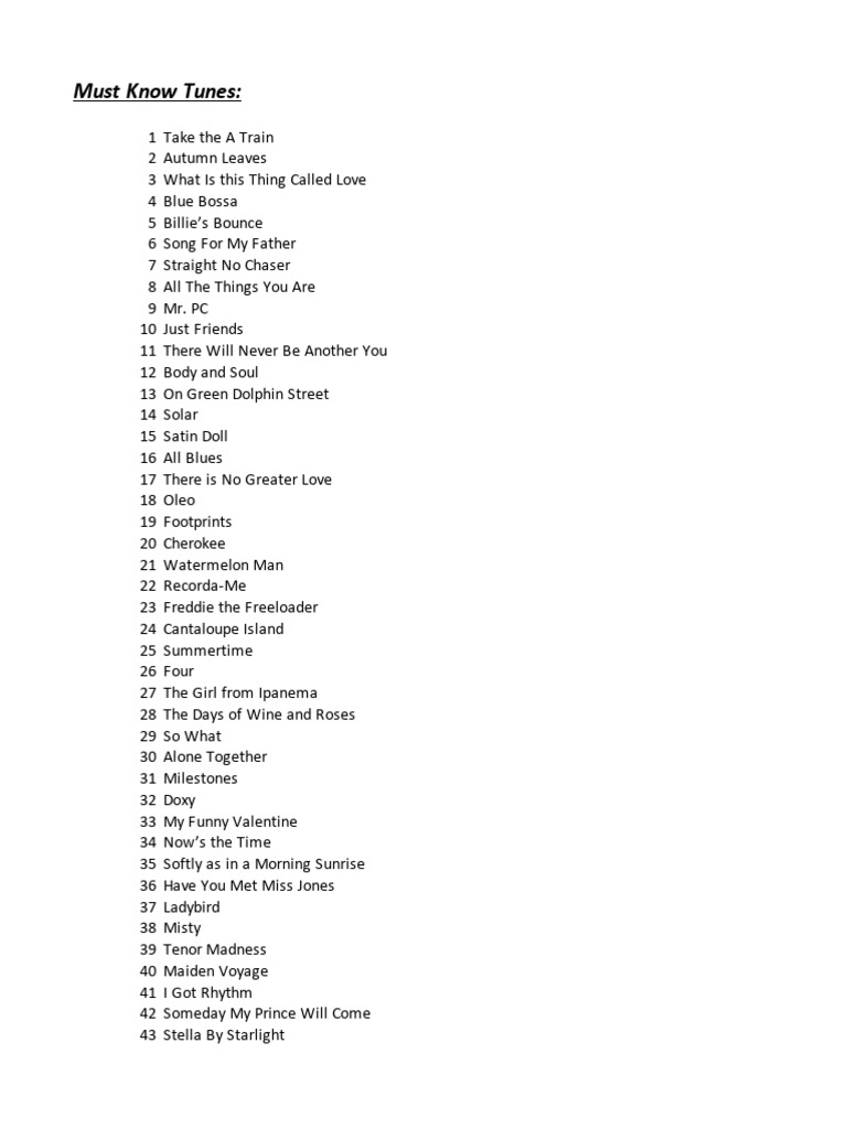 Must Know Tune List | PDF | Jazz | African American Music