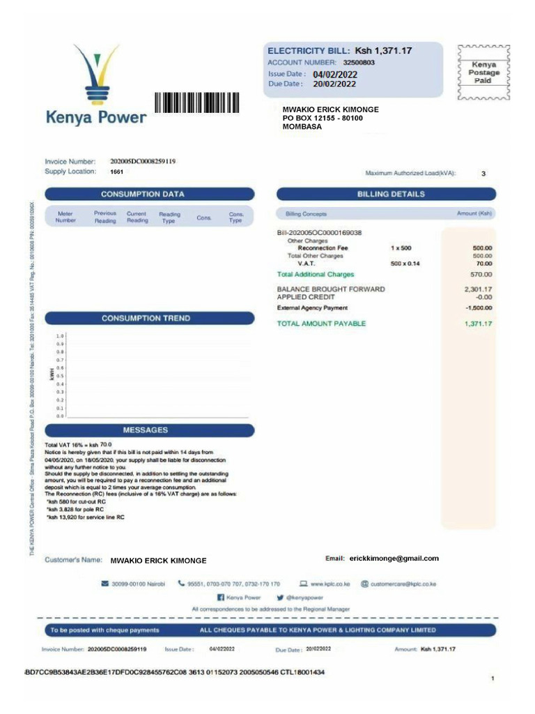 Feb Kenya Power Bill 2022 | PDF