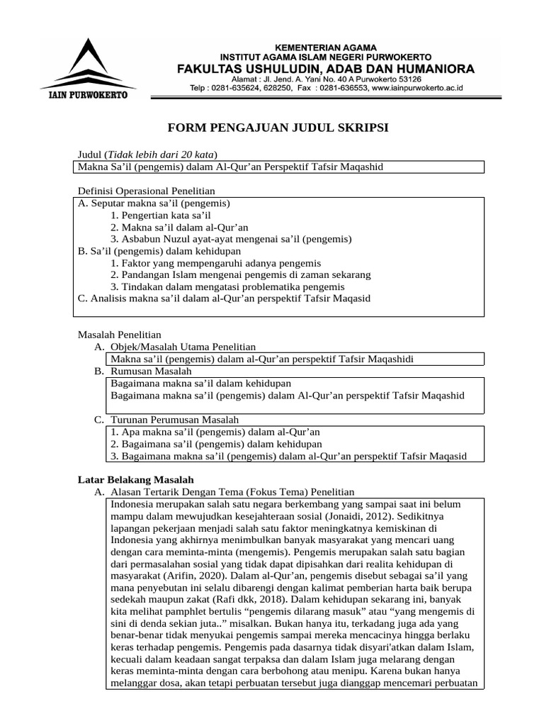 4-FORMULIR-PENGAJUAN-JUDUL-PROPOSAL-SKRIPSI Pengajuan | PDF
