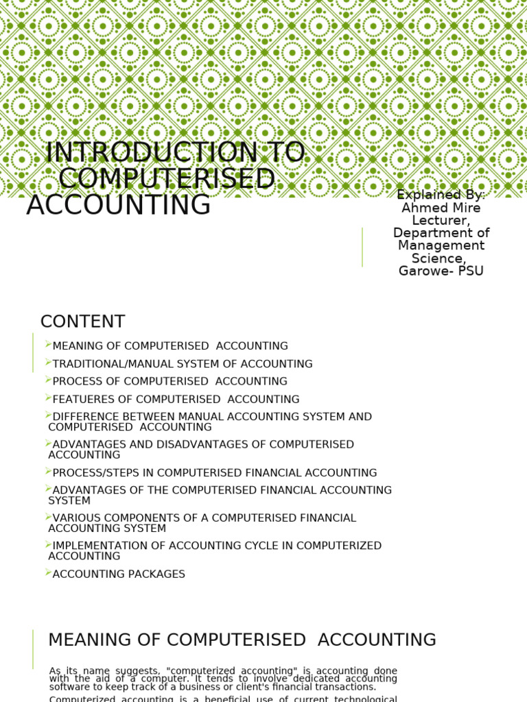 Introduction To Computerised Accounting | PDF | Quick Books | Accounting