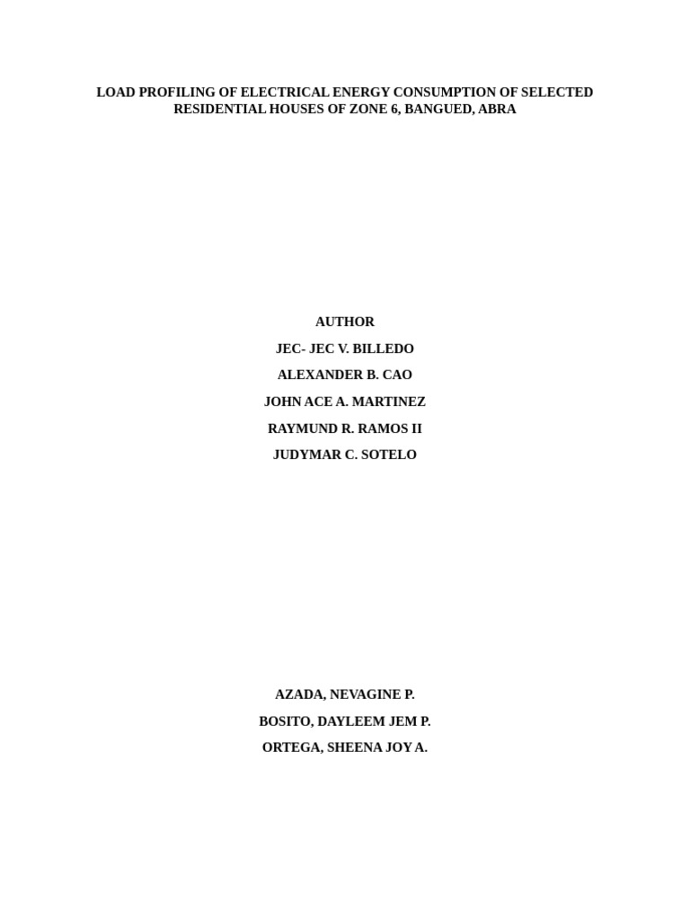 Load Profiling of Electrical Energy Consumption of Selected Residential ...