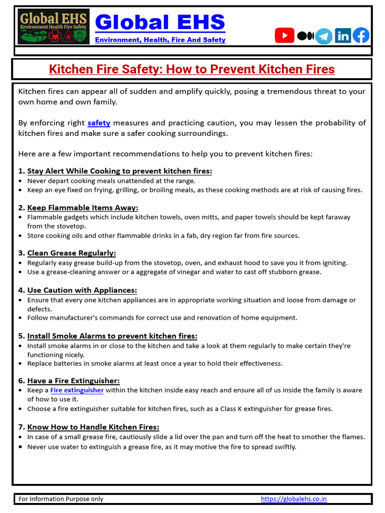 Kitchen Fire Safety How To Prevent Kitchen Fires EHS 074 Word | PDF