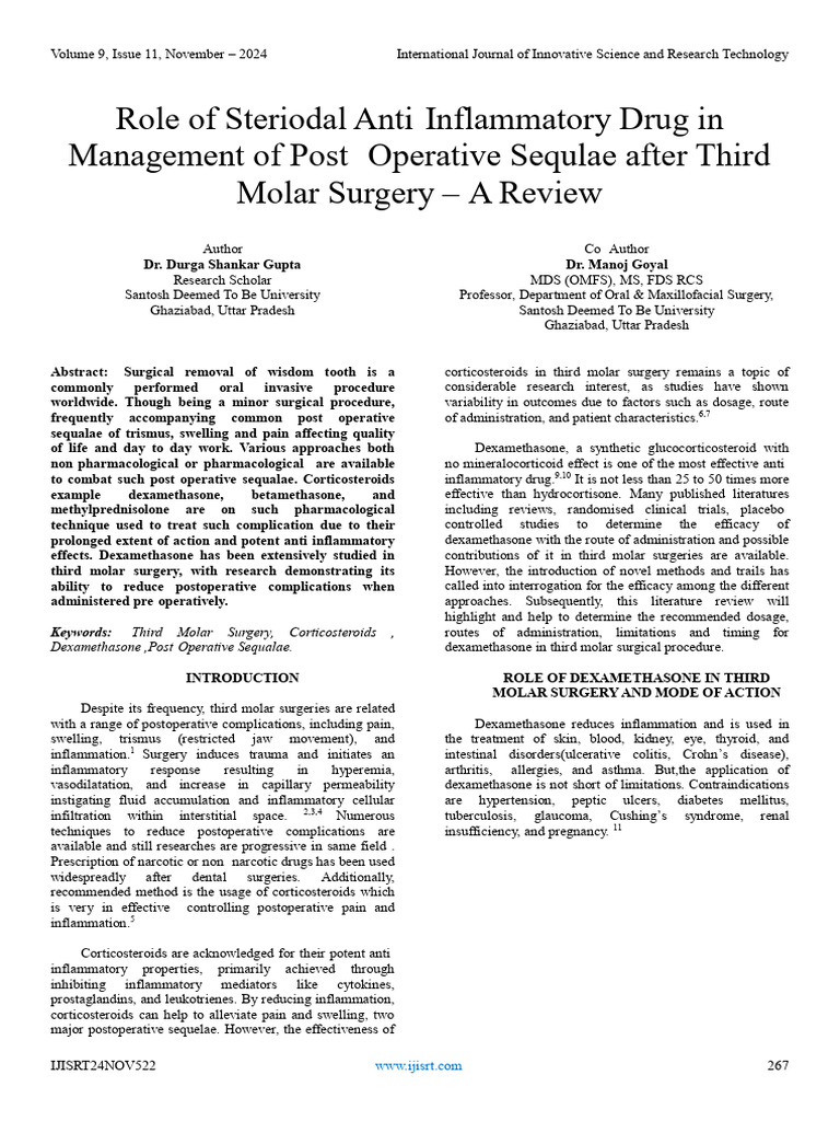 Role of Steriodal Anti-Inflammatory Drug in Management of Post ...