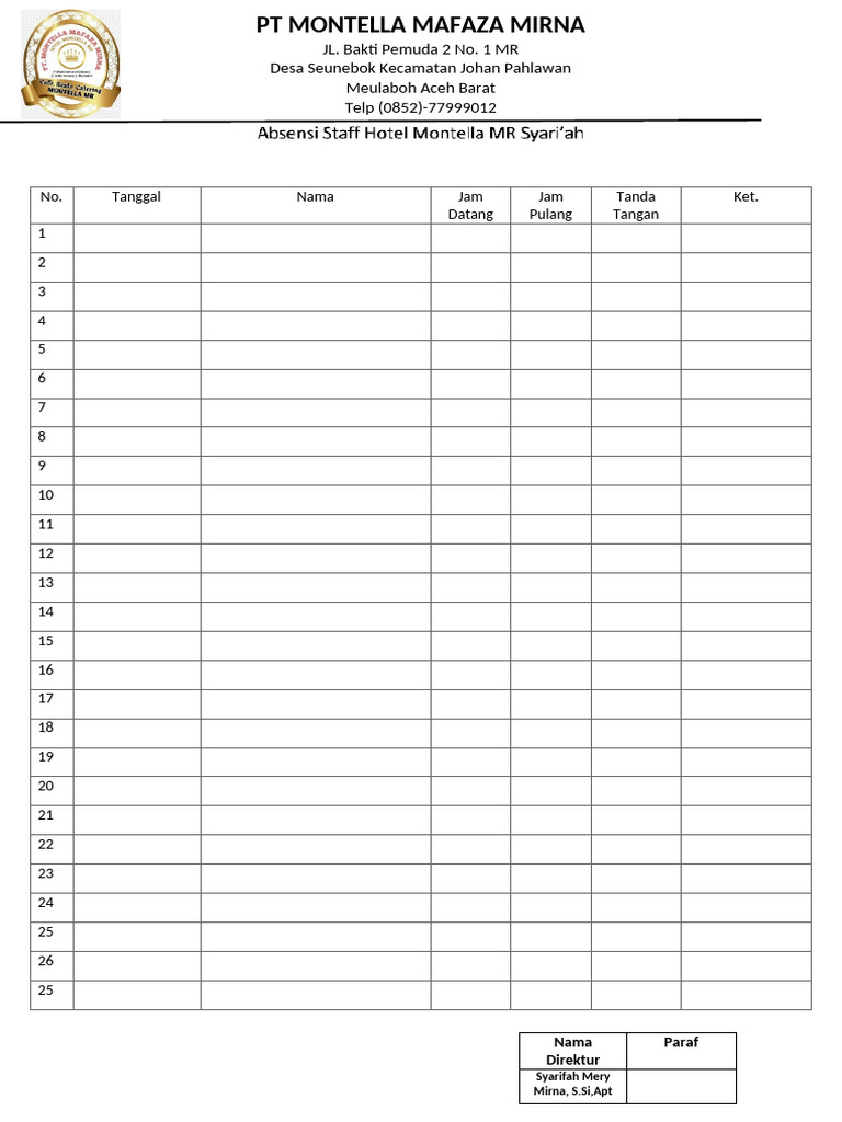 Absen Karyawan Magang Hotel | PDF