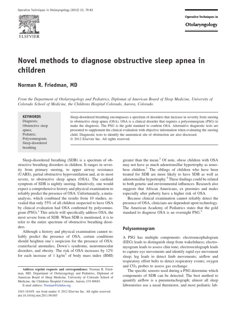 Novel Methods To Diagnose Obstructive Sleep Apnea | PDF | Sleep Apnea | Medical Specialties