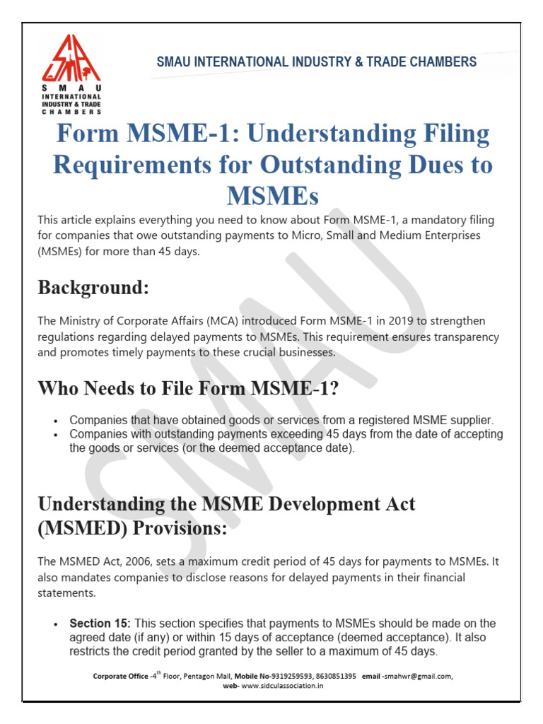 Form MSME-1 Understanding Filing Requirements For Outstanding Dues To MSMEs | PDF | Small And ...