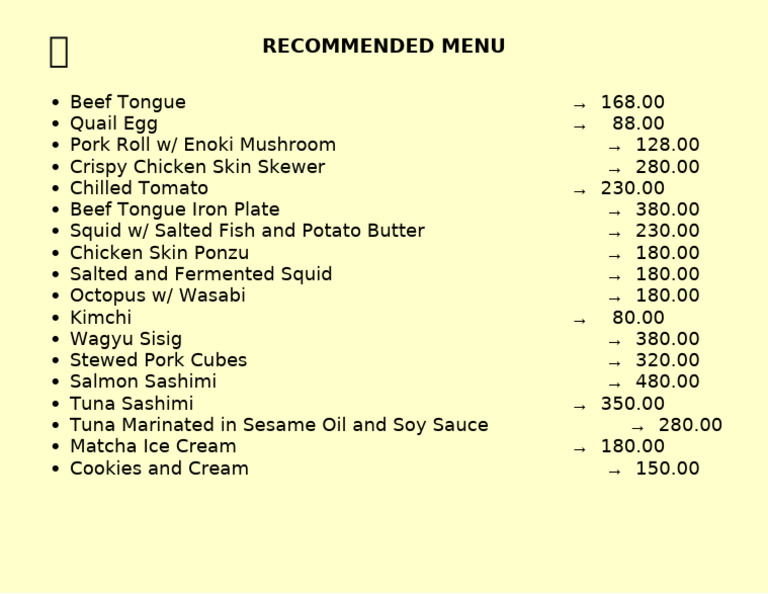 Recommended Menu | PDF