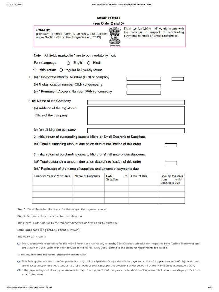 Easy Guide To MSME Form 1 With Filing Procedure & Due Dates | PDF ...