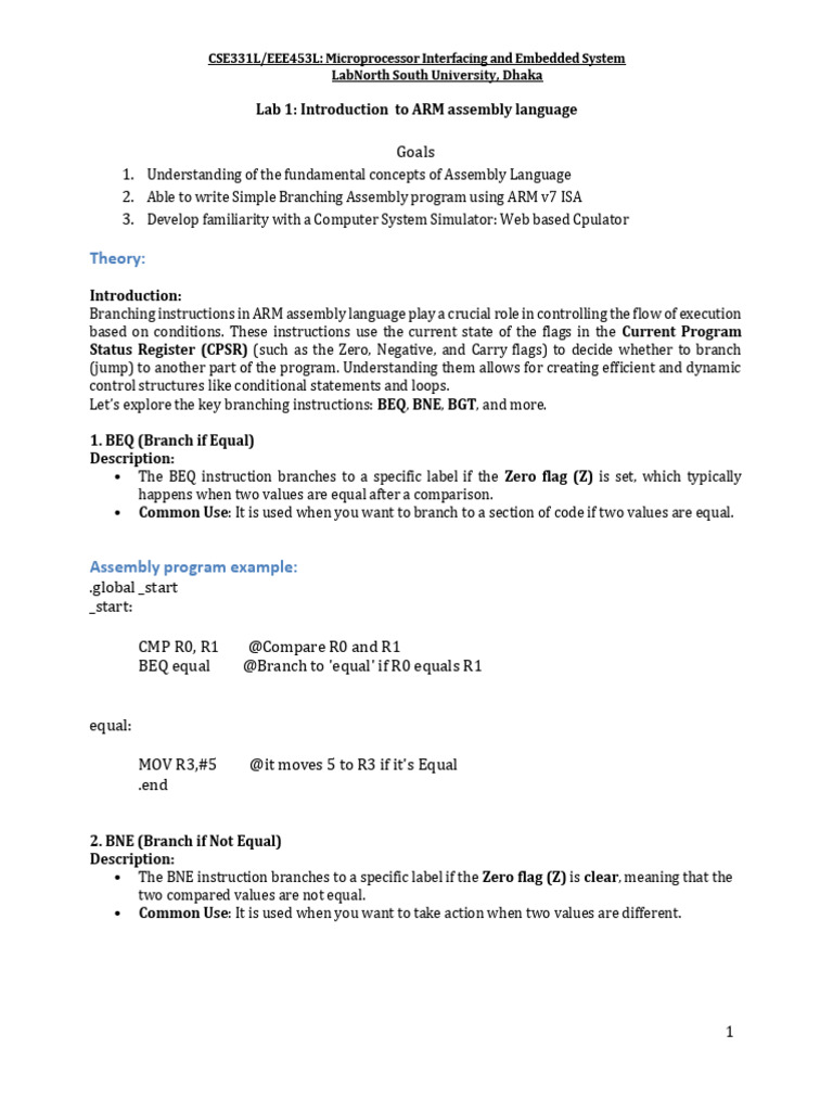 CSE331L - Lab Manual 1 | PDF | Assembly Language | Computer Hardware CSE331L - Lab Manual 1 | PDF | Assembly Language | Computer Hardware