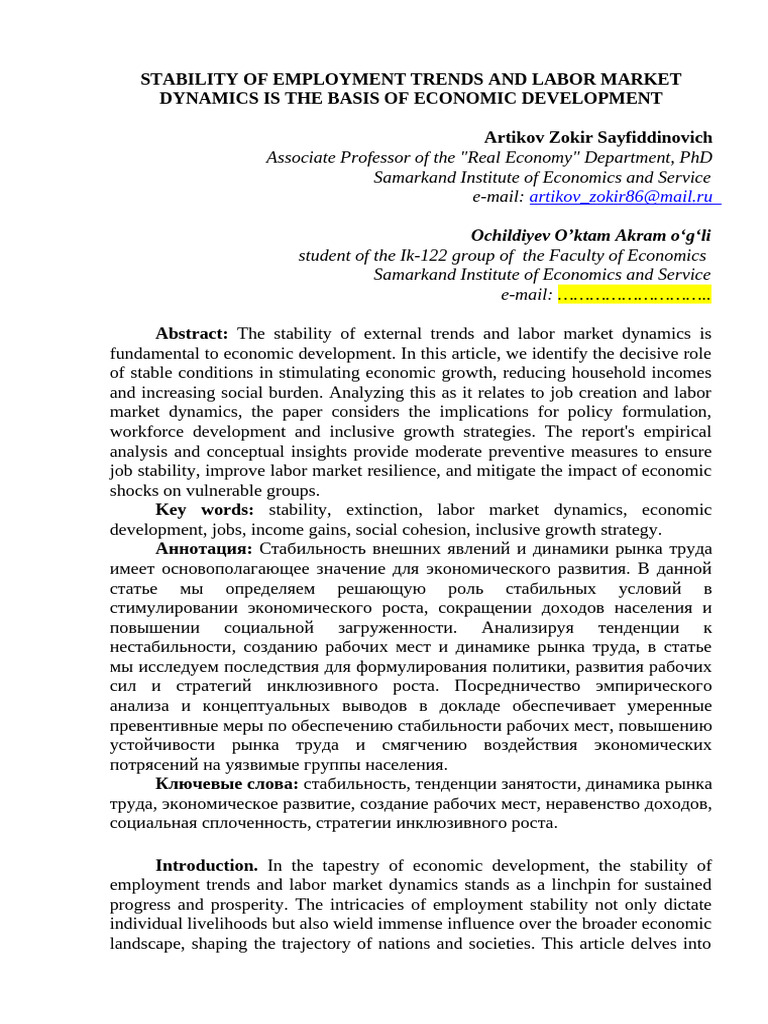 O'Ktam Tezis | PDF | Employment | Labour Economics