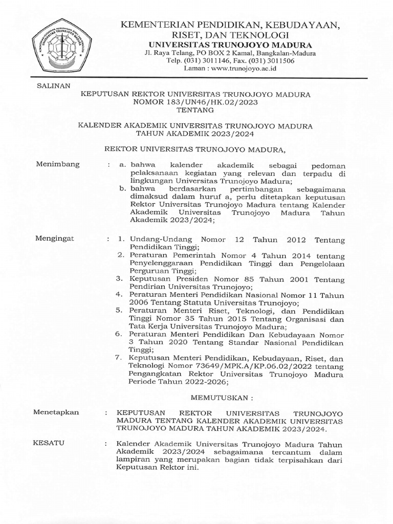 Kalender Akademik UTM 2023 2024 | PDF