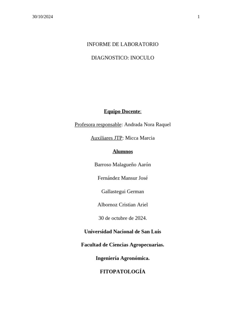 Informe sobre Inoculación en Fitopatología | PDF | Microorganismo ...