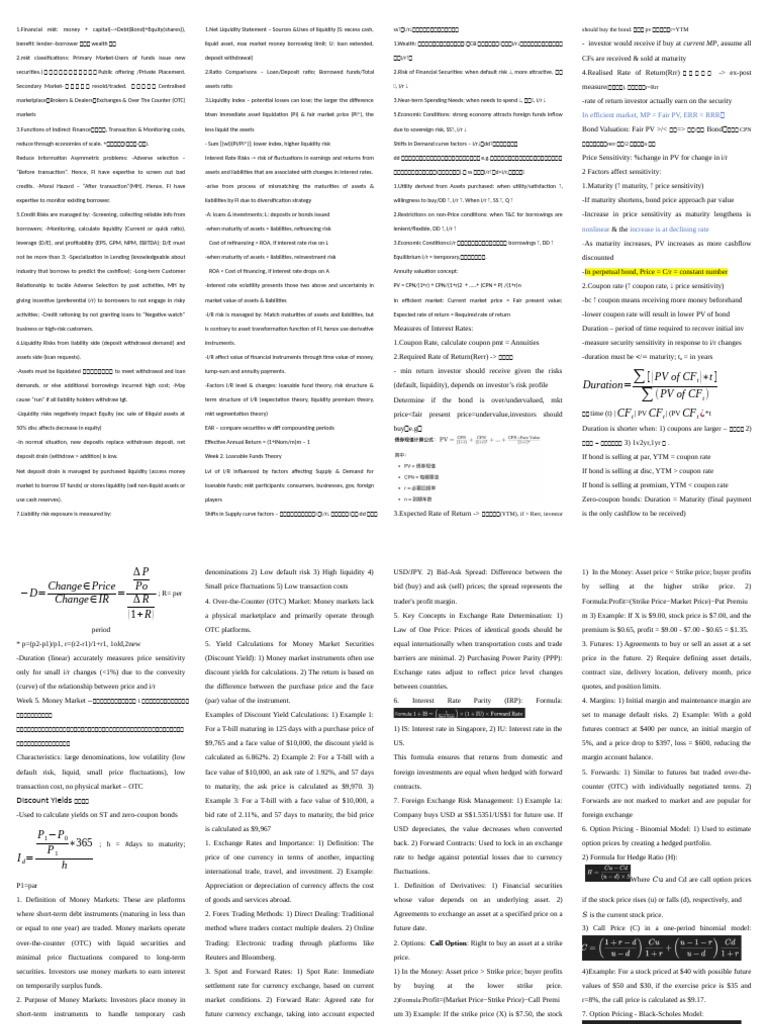 Fm Cheat Sheet | PDF | Option (Finance) | Futures Contract