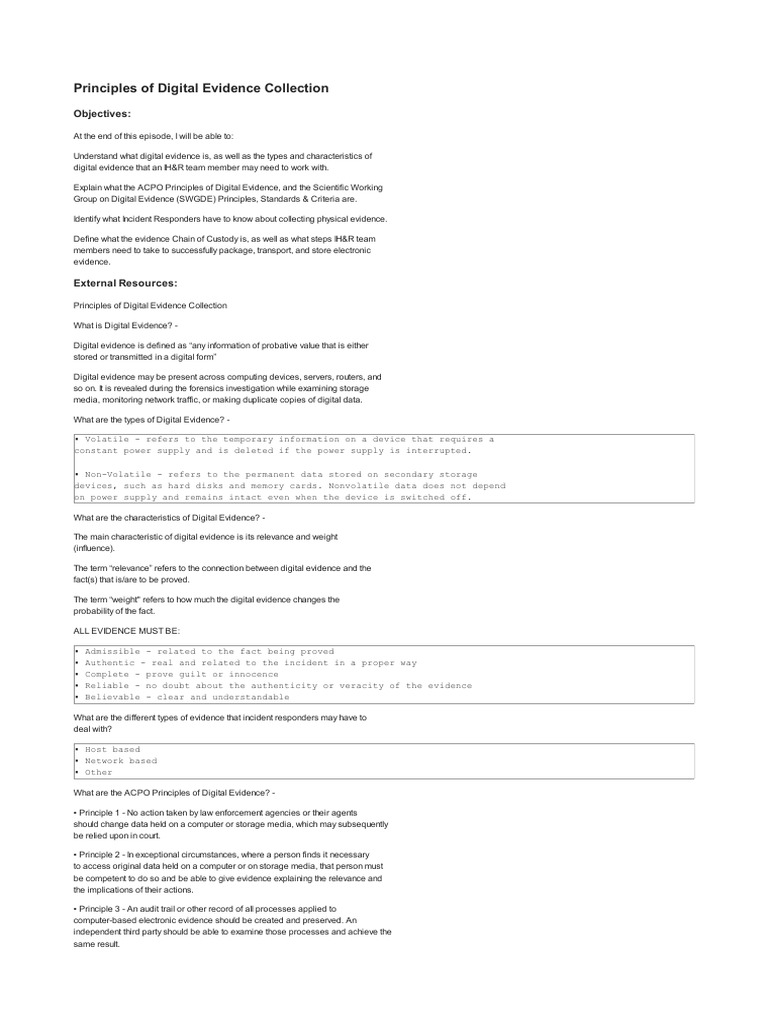 Eccouncil Ecihv2 3 2 1 Principles of Digital Evidence Collection | PDF | Digital Forensics ...
