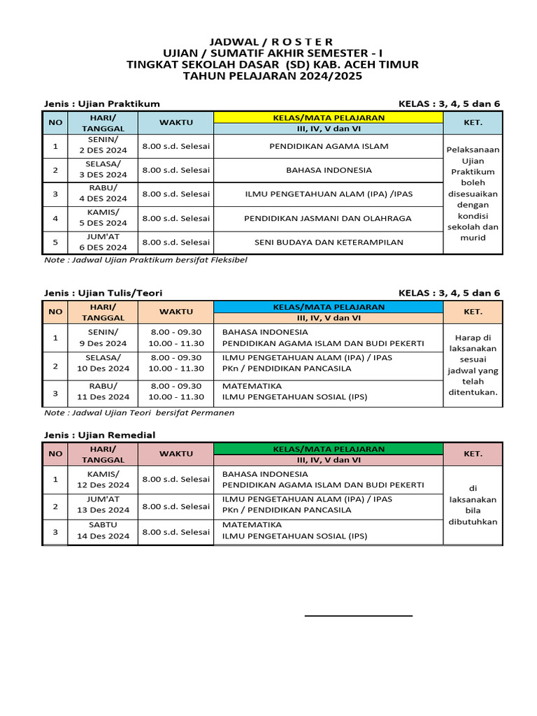Jadwal Sas - THB Semester - 1 THN 2024-2025 Ok | PDF