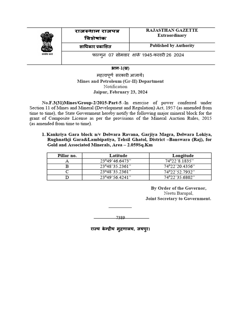 Kankriya Gara Block-GR | PDF | Geology | Minerals