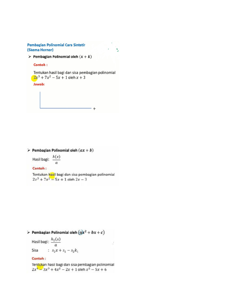 Materi Polinomial Bersusun, Horner, Horner Kino | PDF