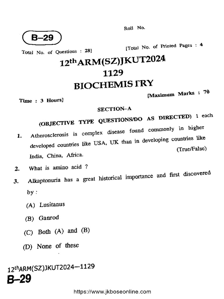 JK Bose Class 12 Biochemistry 1129 2024 | PDF