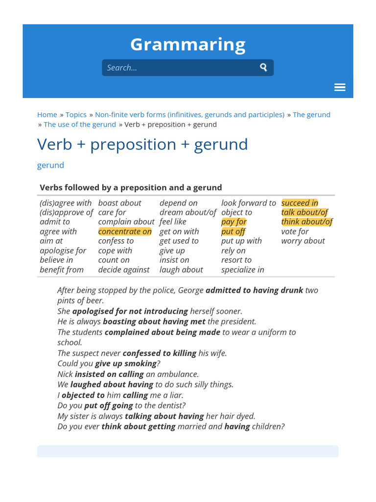 Verb + Preposition + Gerund | PDF
