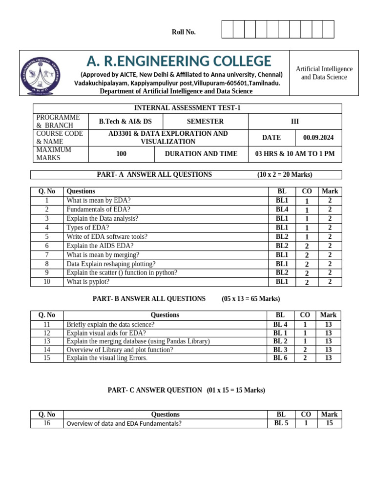 Dev Ia 1 QP | PDF | Applied Mathematics | Cognitive Science