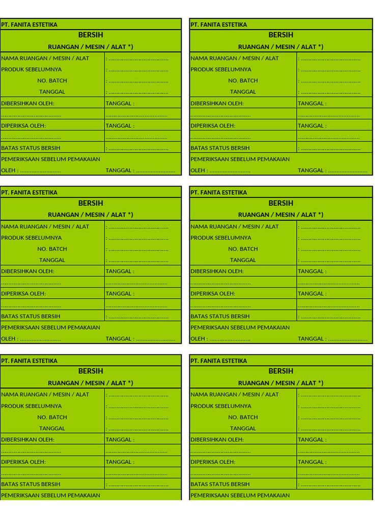 Label Bersih Mesin, Alat & Ruangan | PDF | Teknologi & Rekayasa