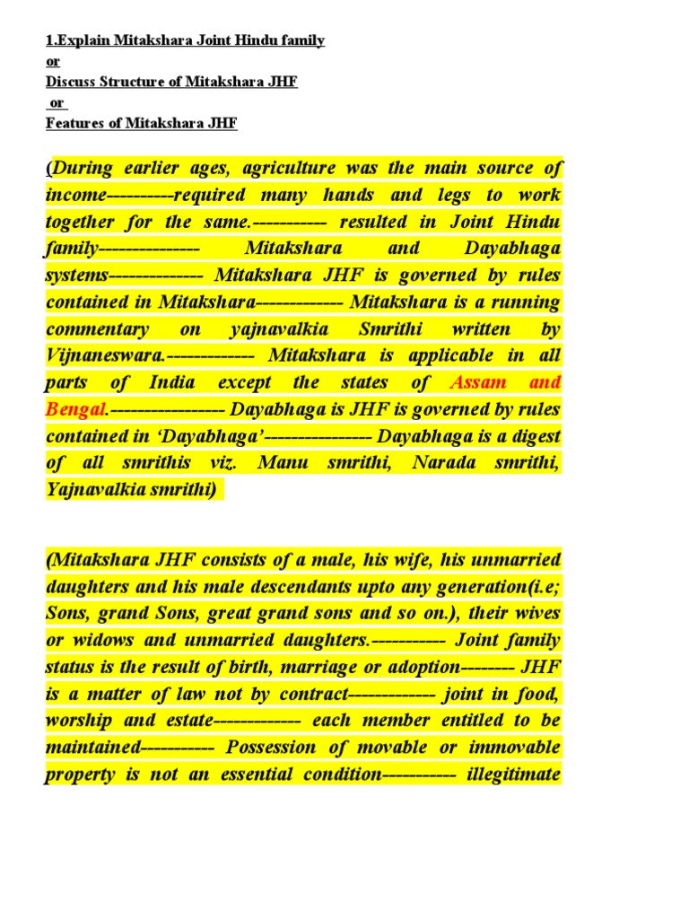 Mitakshara Joint Hindu Family-Guide | PDF | Will And Testament ...