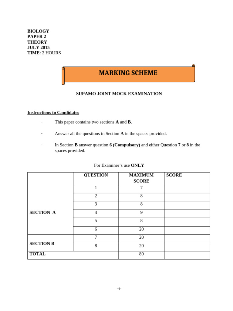 Biology P2 - Marking Scheme | PDF | Auxin | Root