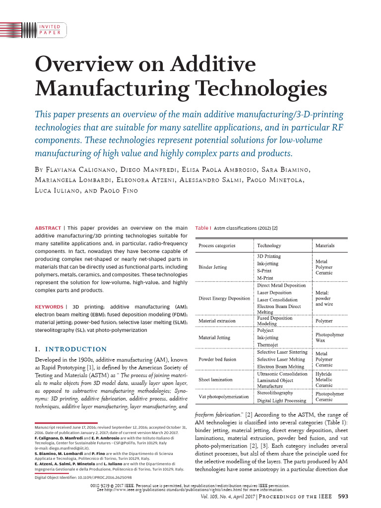 Overview On Additive Manufacturing Technologies | PDF | 3 D Printing ...