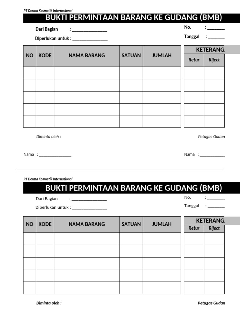 Form Permintaan Barang Gudang PT Derma | PDF