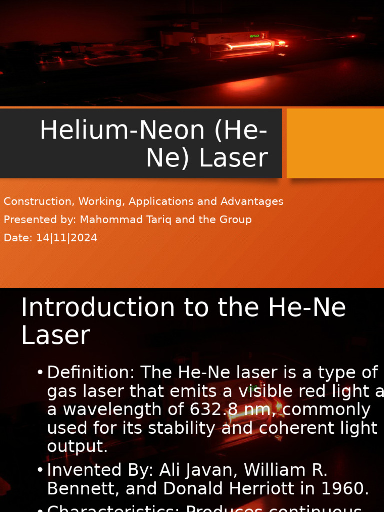 He-Ne Laser Presentation | PDF | Laser | Optics