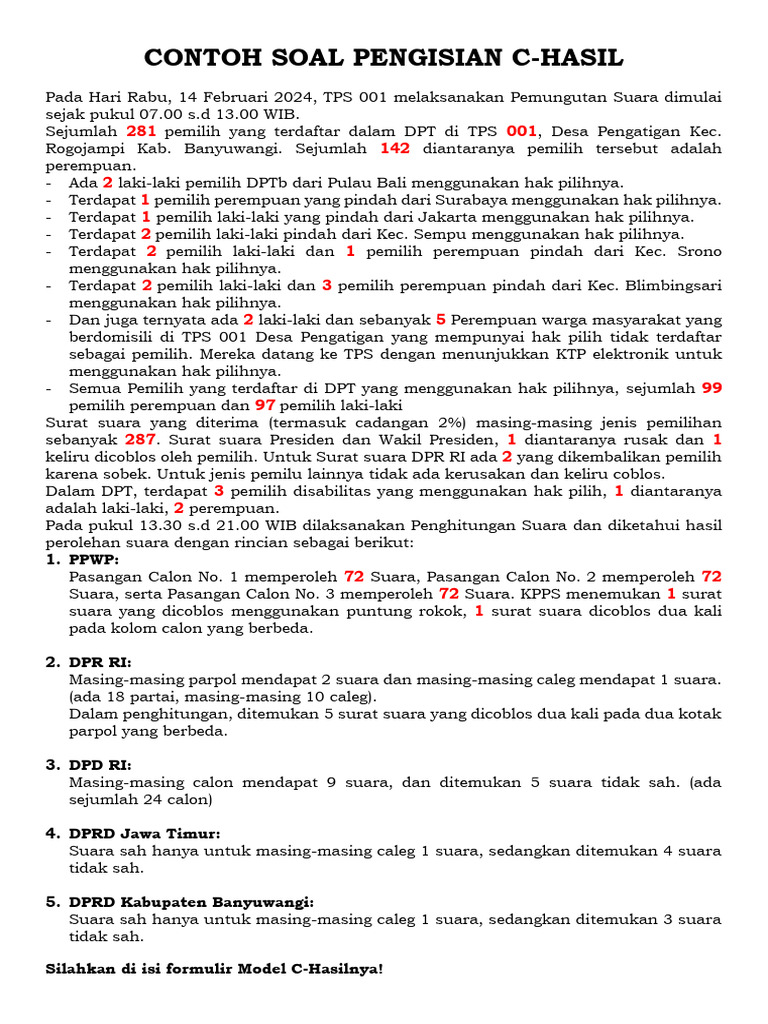 Contoh Soal Pengisian C Hasil 20 Tps | PDF