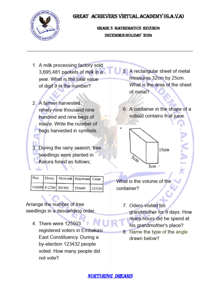 Grade 5 Maths Revision | PDF | Units Of Measurement | Quantity