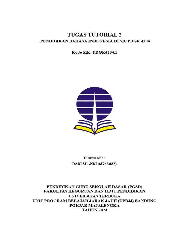 Tugas Tutorial 2 - Bahasa Indonesia Di SD - Dadisuandi | PDF