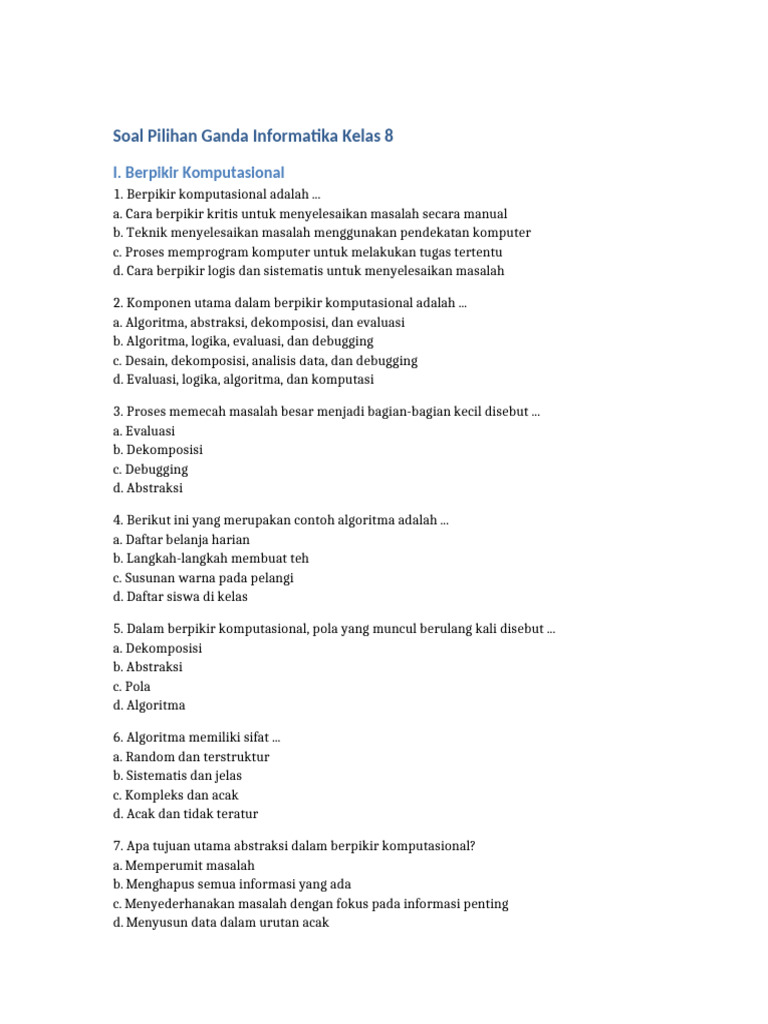 Soal Informatika Kelas 8 | PDF