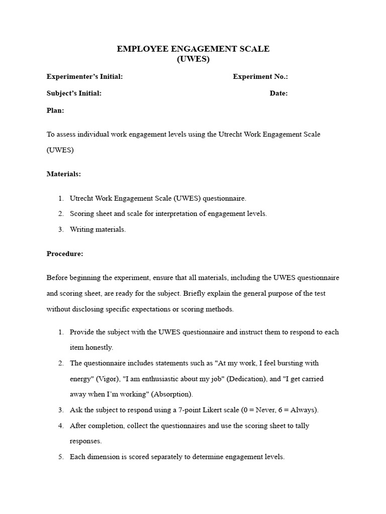 UWES Work Engagement Assessment | PDF | Likert Scale | Questionnaire