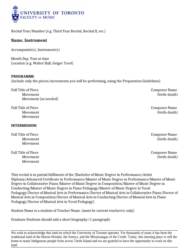 Recital Program Template Classical 0321 | PDF