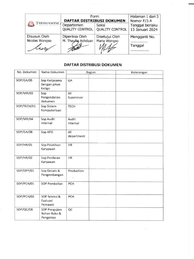 2.3 Form Daftar Distribusi Dokumen 2 REV | PDF