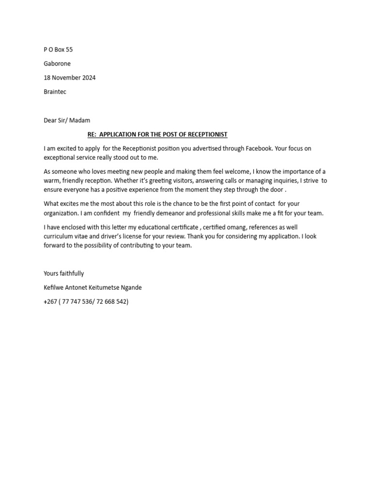 Receptionist | Pdf