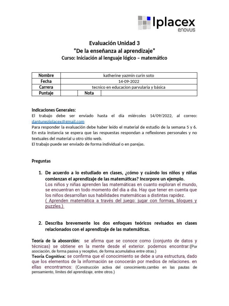 Eva U3 Examen | PDF | Enseñando | Aprendizaje