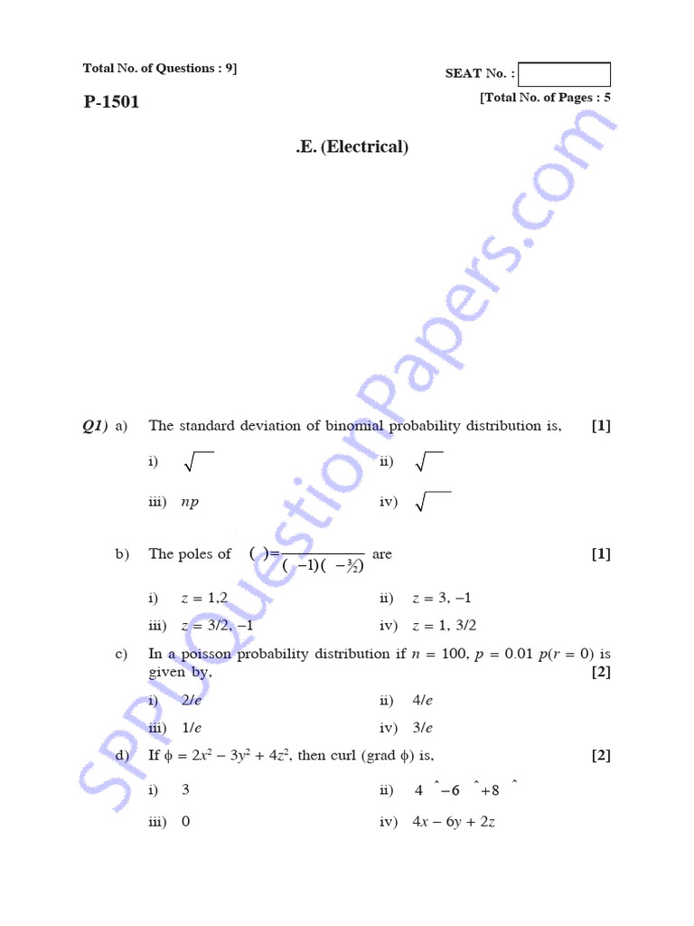 Be Electrical Engineering Semester 3 2023 May Engineering Mathematics ...