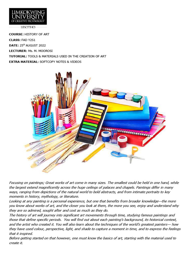 Art Materials and Tools Overview | PDF | Paint | Paintings