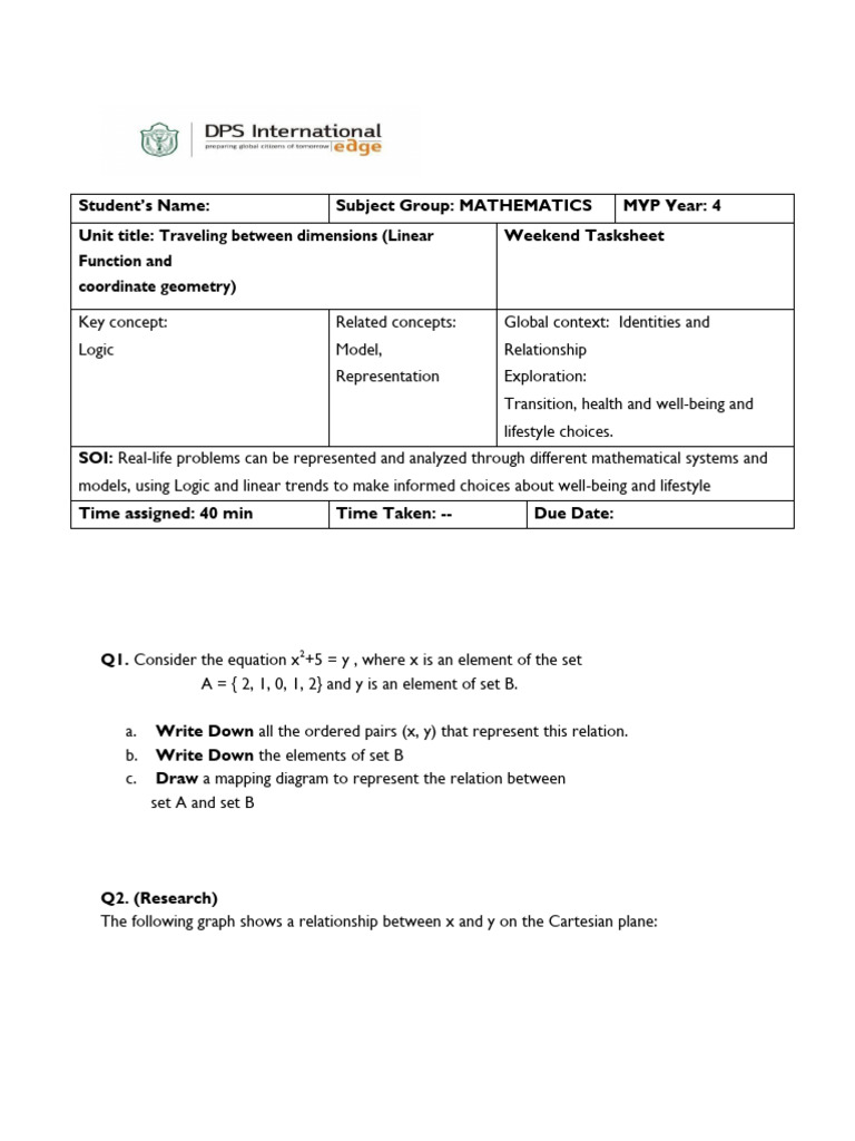 Math Tasks for MYP Year 4 Students | PDF | Function (Mathematics) | Set ...