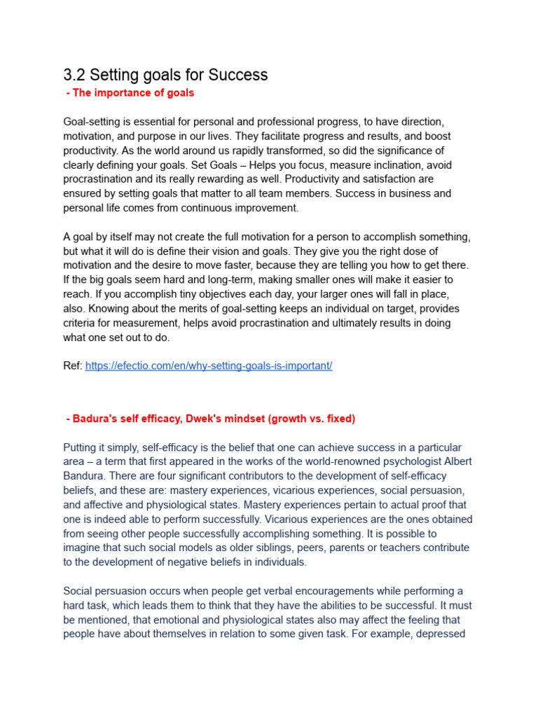 Setting Goals For Sucess | PDF | Goal Setting | Self Efficacy