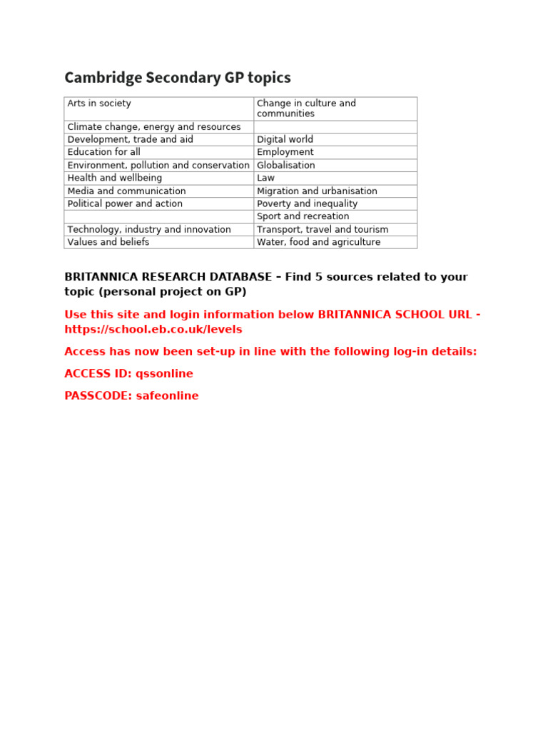 Cambridge Secondary GP Topics | PDF | Social Science