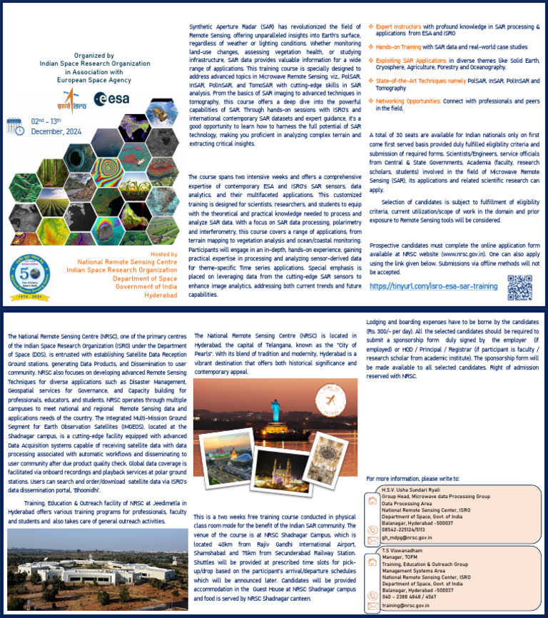 ISRO-ESA-Training-Course-Brochure-2-13 Dec2024-NRSC | PDF | Remote ...