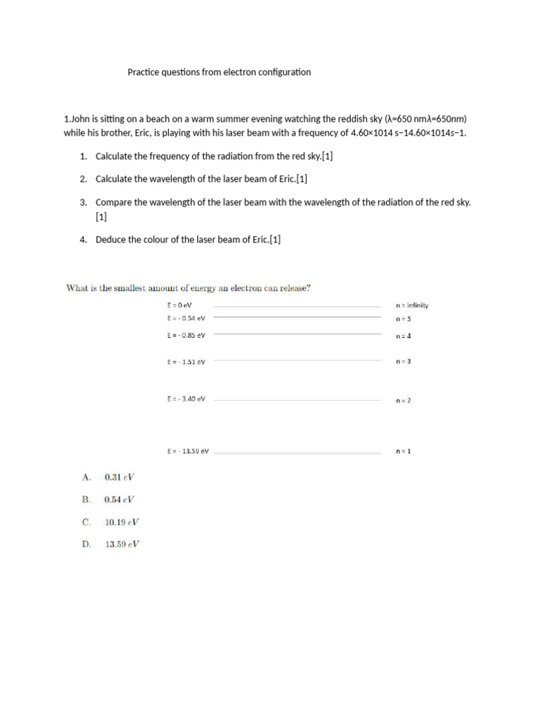 Practice Questions From Electron Configuration | PDF