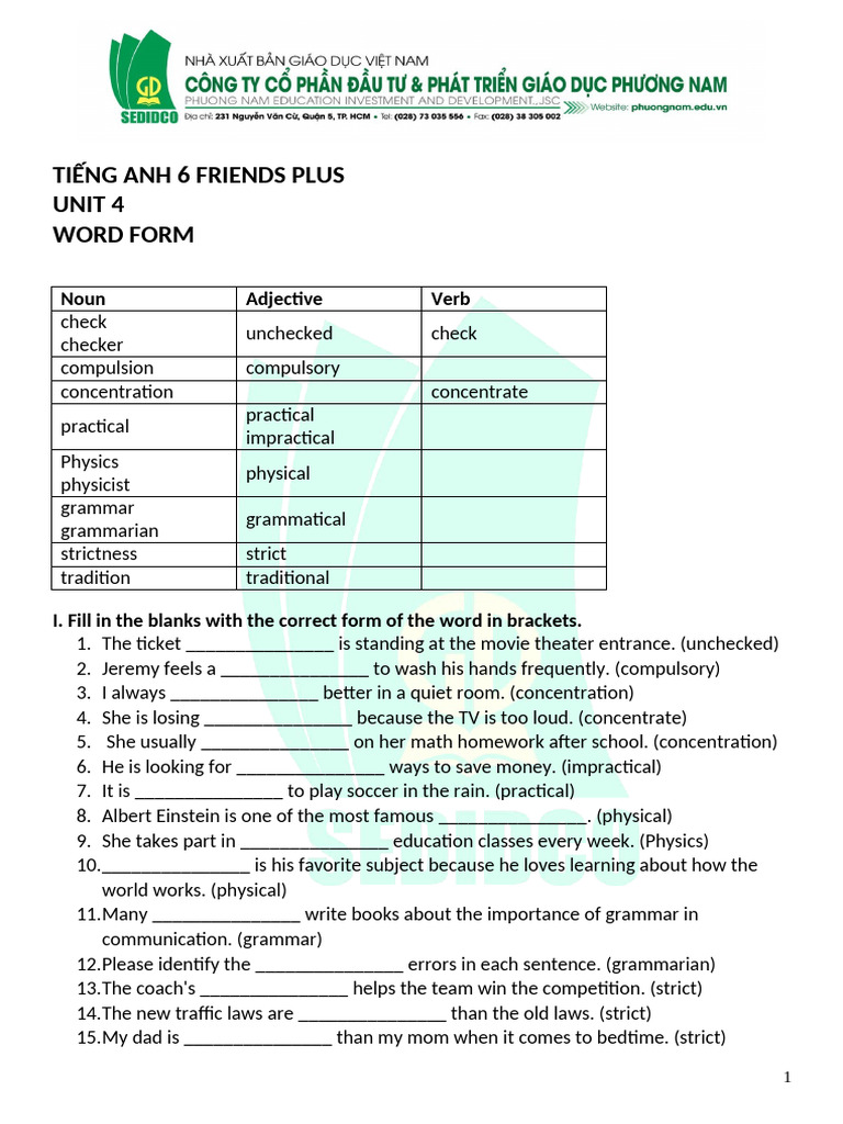 English Word Forms Practice | PDF | Word | Linguistic Typology